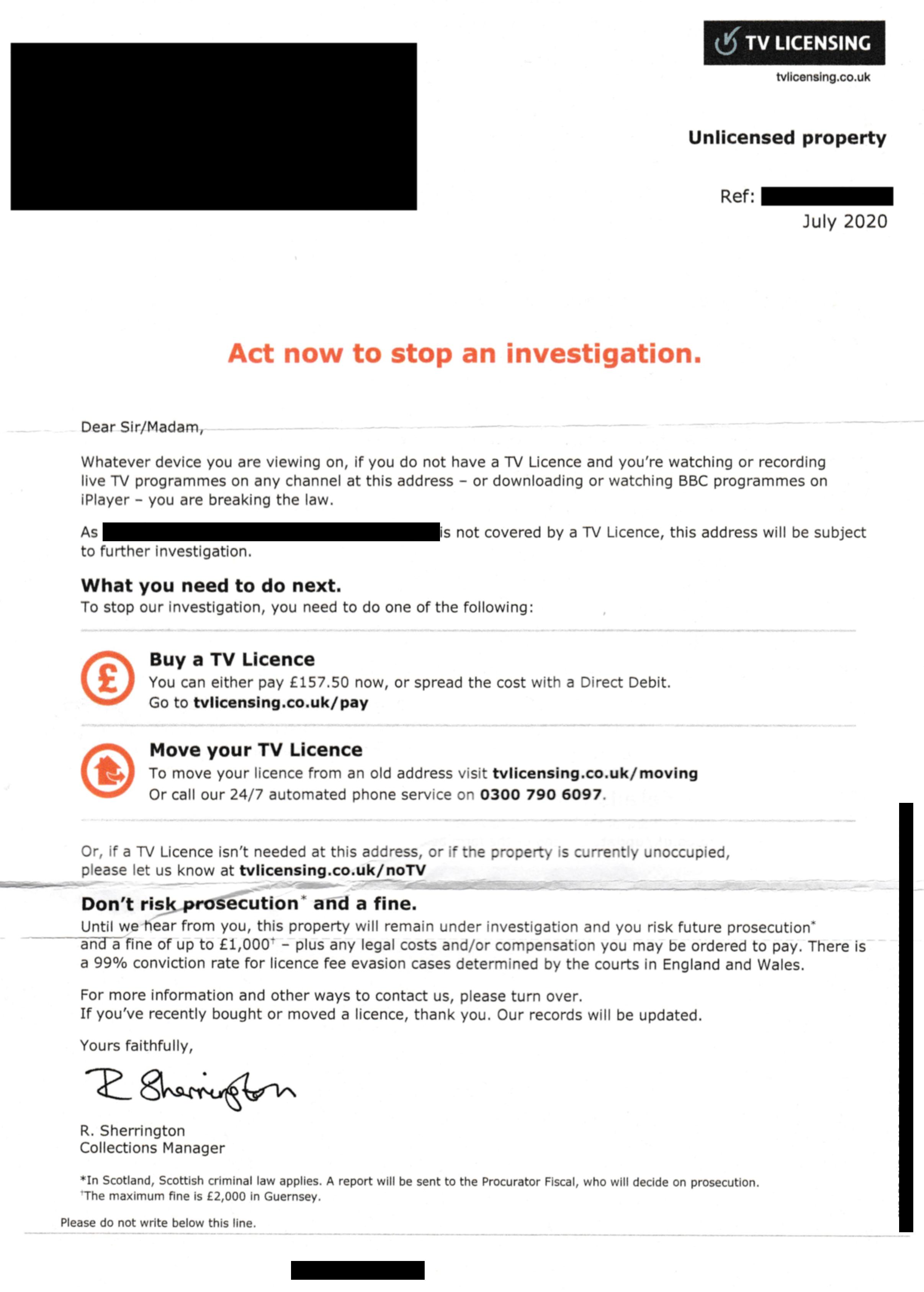 Letters from BBC Television Licensing/2020